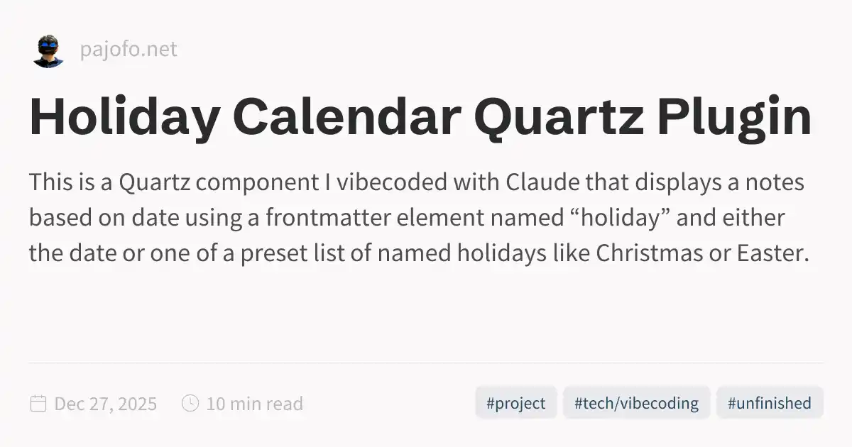Holiday Calendar Quartz Plugin